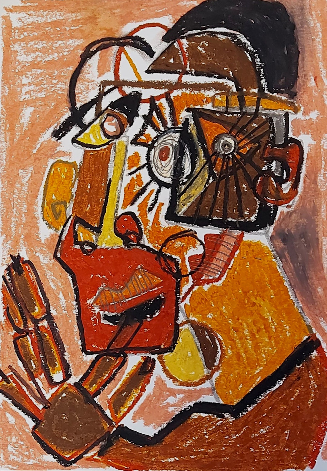 Face Original Artwork | Cubism | Oil Pastel Drawing | Earthy Colours ...