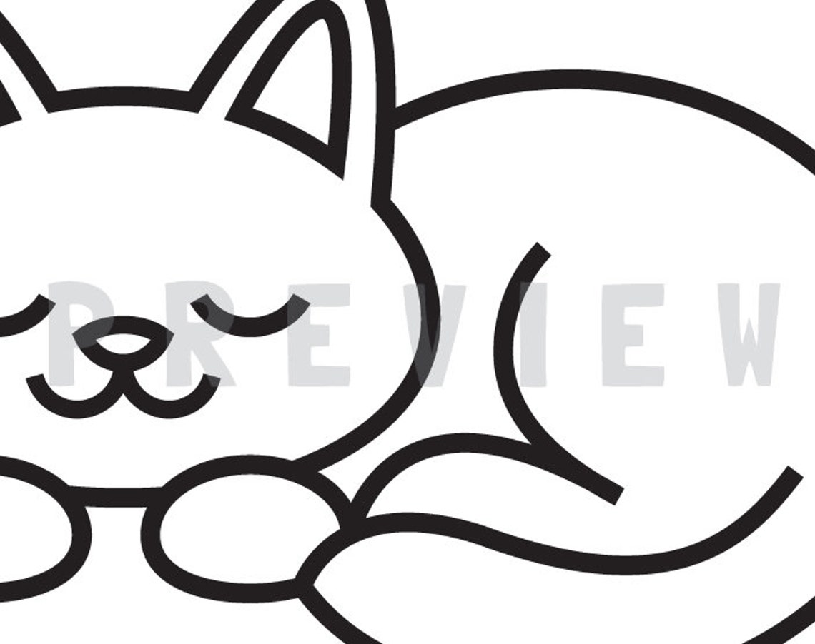 Sleeping Cat Svg, Sleeping Kitty Svg, Cat Outline Svg, Cat Dxf, Cat ...