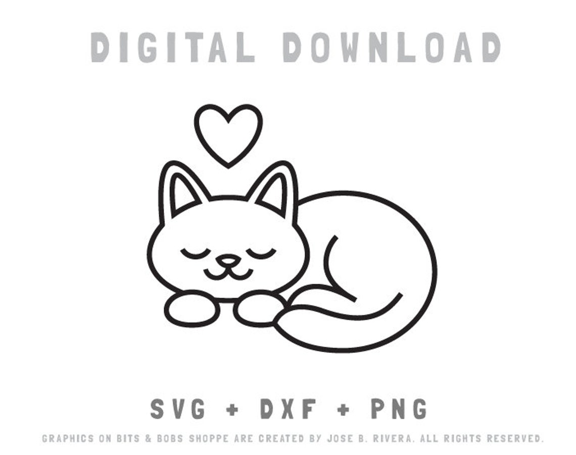 Sleeping Cat Svg, Sleeping Kitty Svg, Cat Outline Svg, Cat Dxf, Cat ...