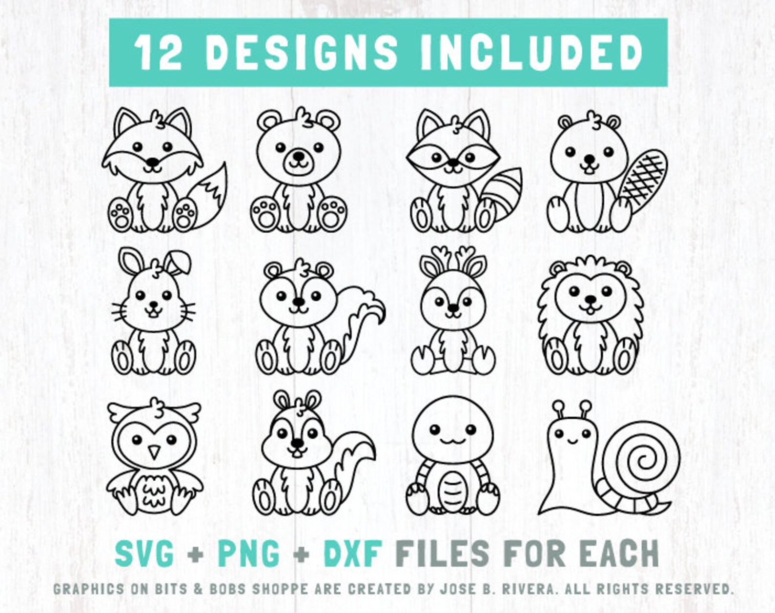 Woodland Animals Outline Svg Bundle, Fox, Bunny Rabbit, Bear, Skunk ...