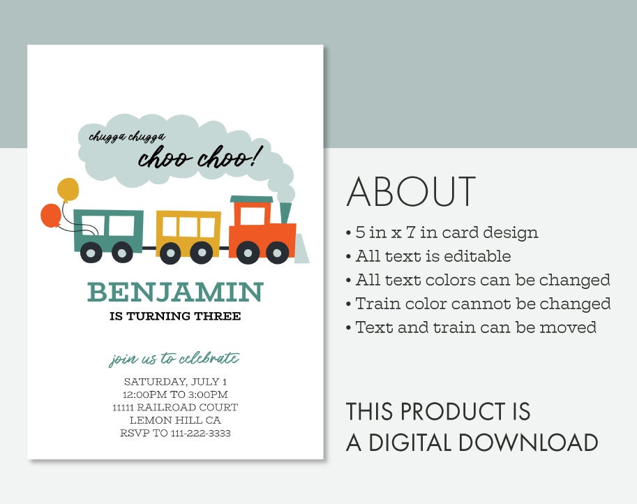Editable Train Invitation Digital Birthday Invite Modern - Etsy