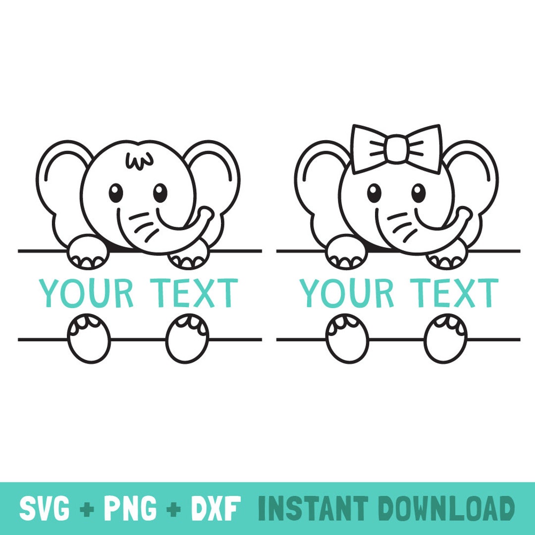 Cute Elephant Monogram Svg, Split Monogram, Elephant Name Frame, Boy ...