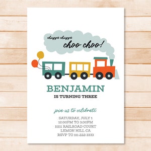 Editable Train Invitation Digital Birthday Invite, Modern Train ...