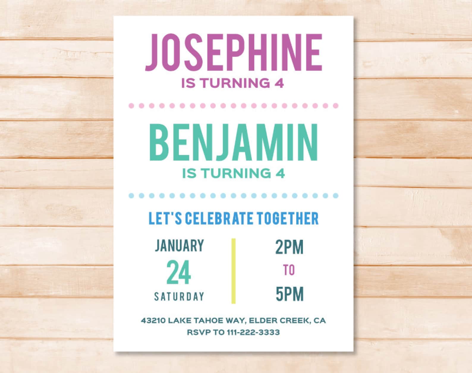 Editable Joint Birthday Party Invitation Boy and Girl, Modern Double ...