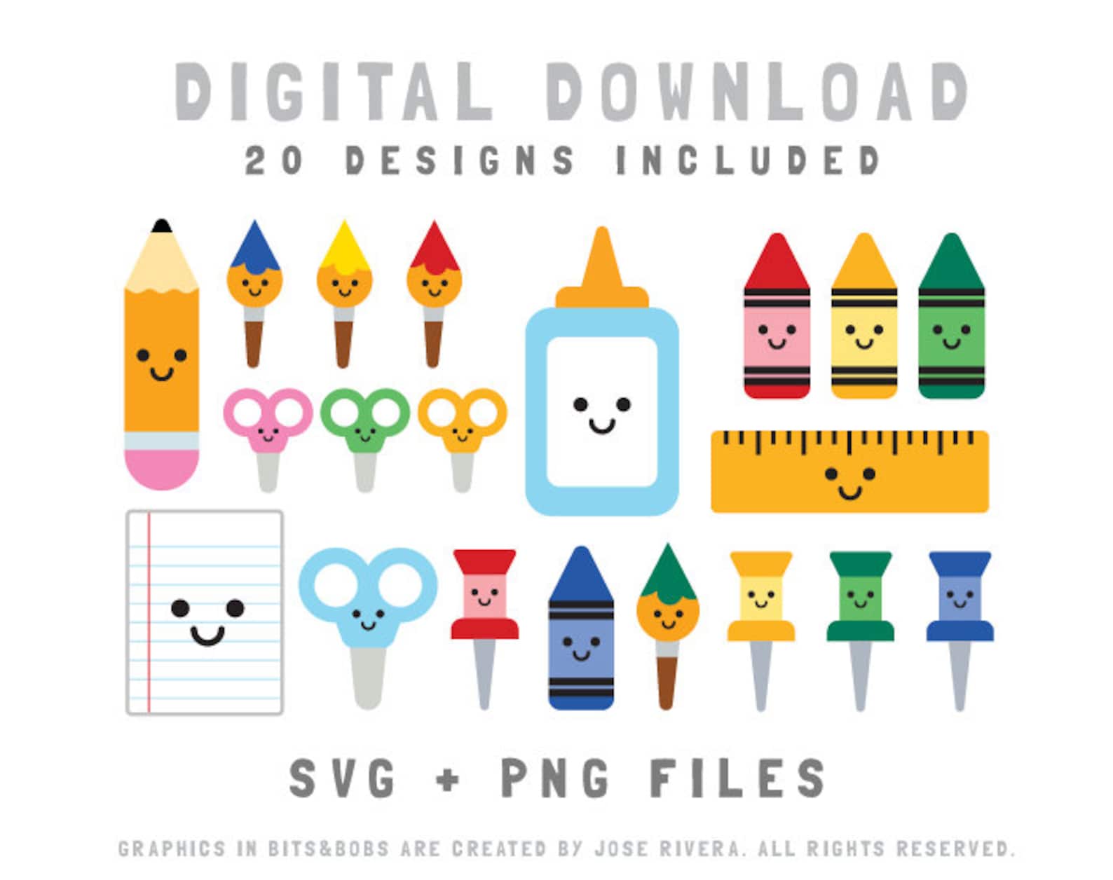 Happy School Supplies Png Back to School Clipart School - Etsy