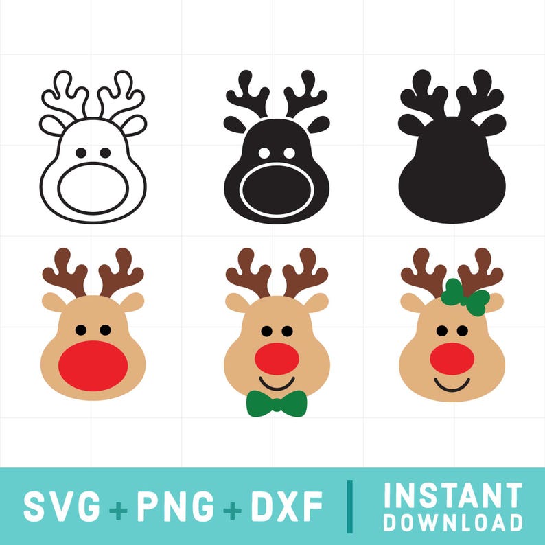 Reindeer Svg Bundle, Reindeer Face Svg, Cute Reindeer Red Nose ...