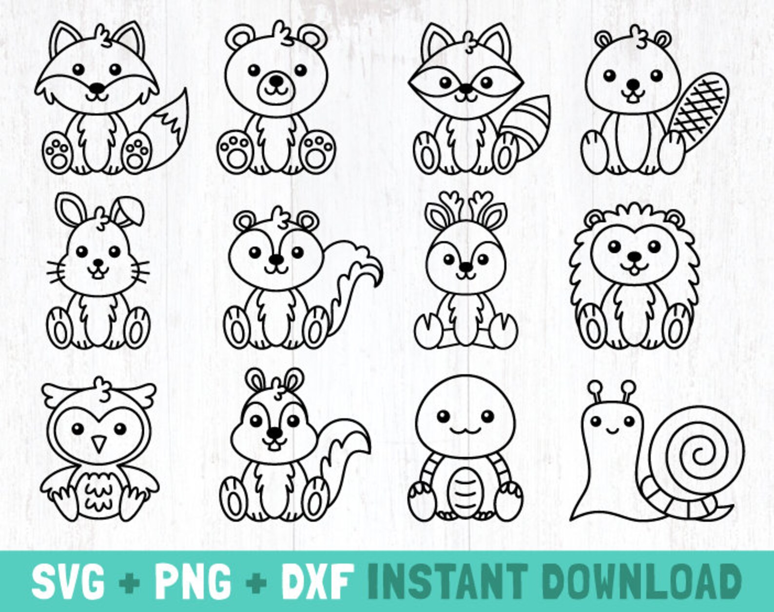 Woodland Animals Outline Svg Bundle, Fox, Bunny Rabbit, Bear, Skunk ...