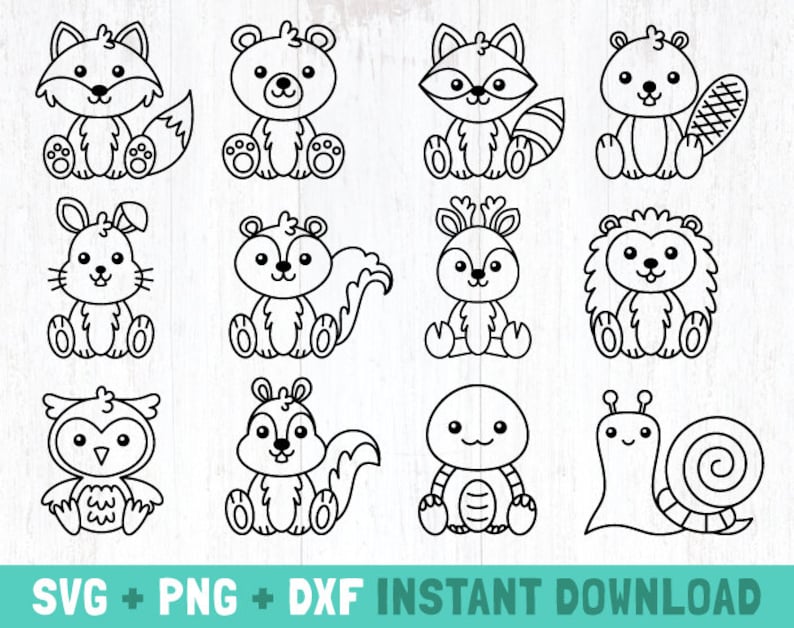 Woodland Animals Outline Svg Bundle, Fox, Bunny Rabbit, Bear, Skunk ...