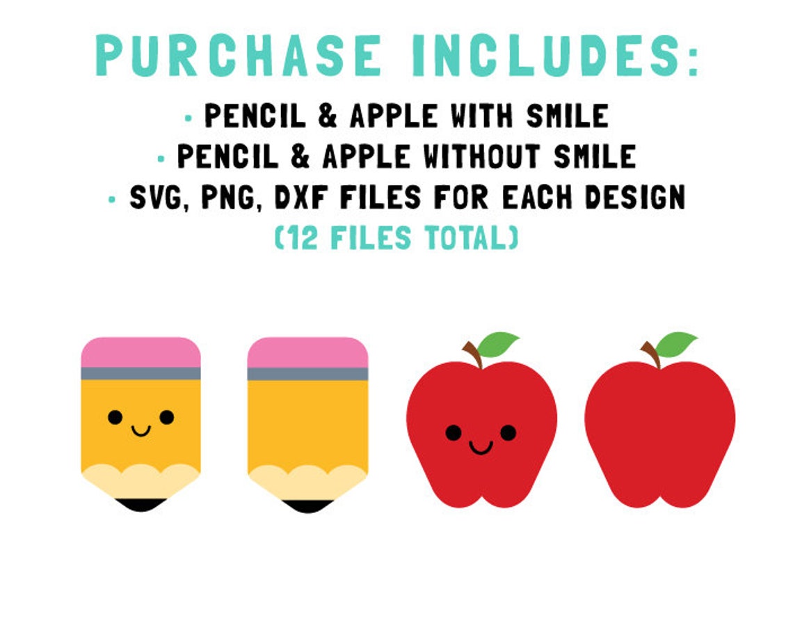 Apple and Pencil Svg Png Dxf, Apple Svg File, Teacher Svg, Cute Apple ...