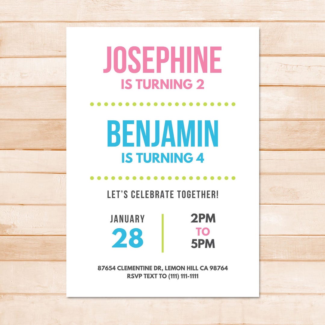 Editable Birthday Party Printable Invitation, Joint Birthday Party ...