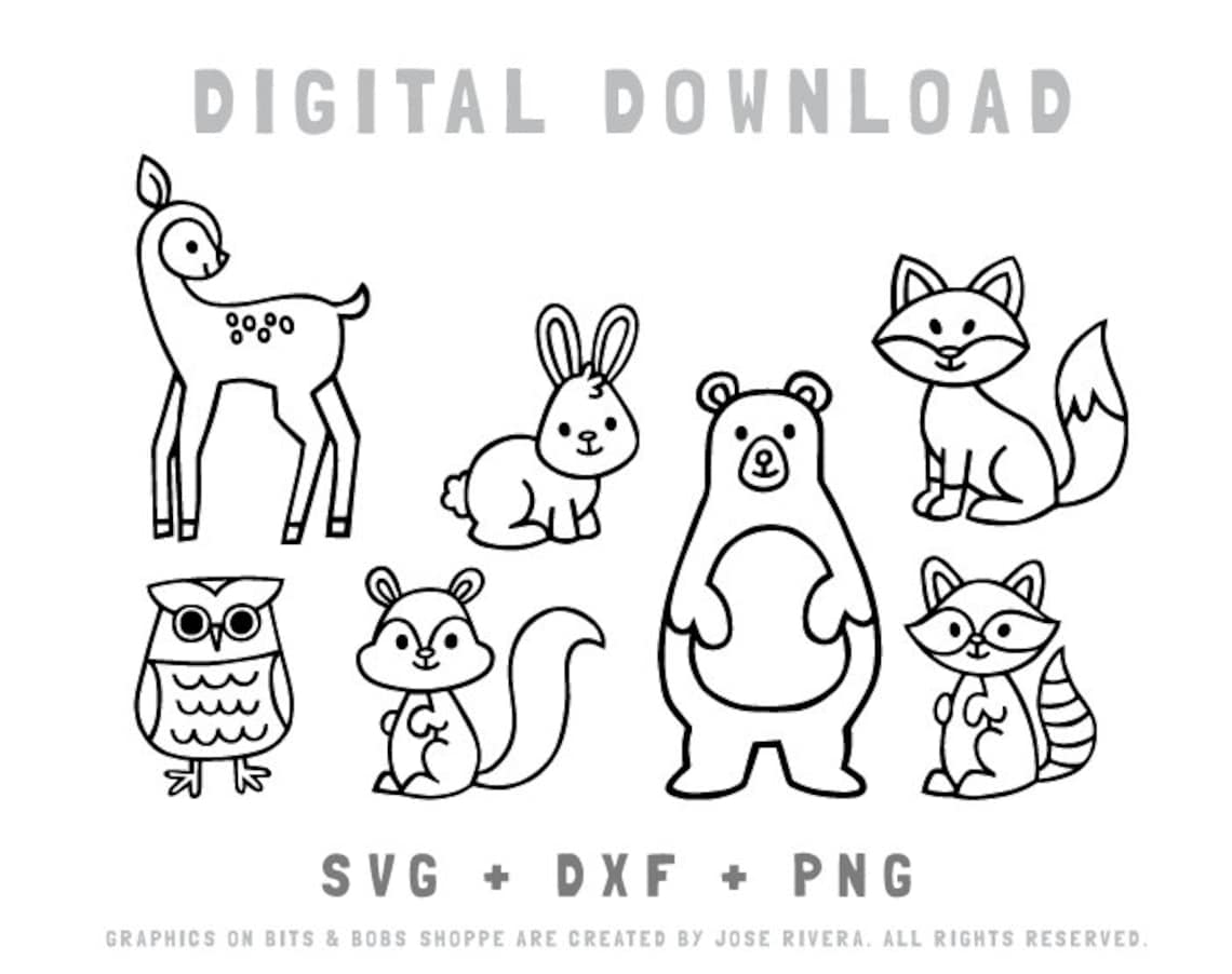 Woodland Animals Clipart, Forest Animal Outline Svg Dxf Png Cut Files ...
