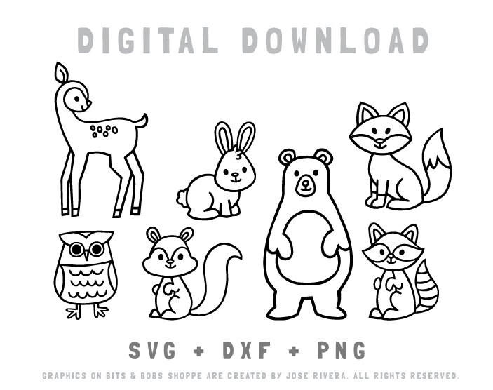 Woodland Animals Clipart, Forest Animal Outline Svg Dxf Png Cut Files ...