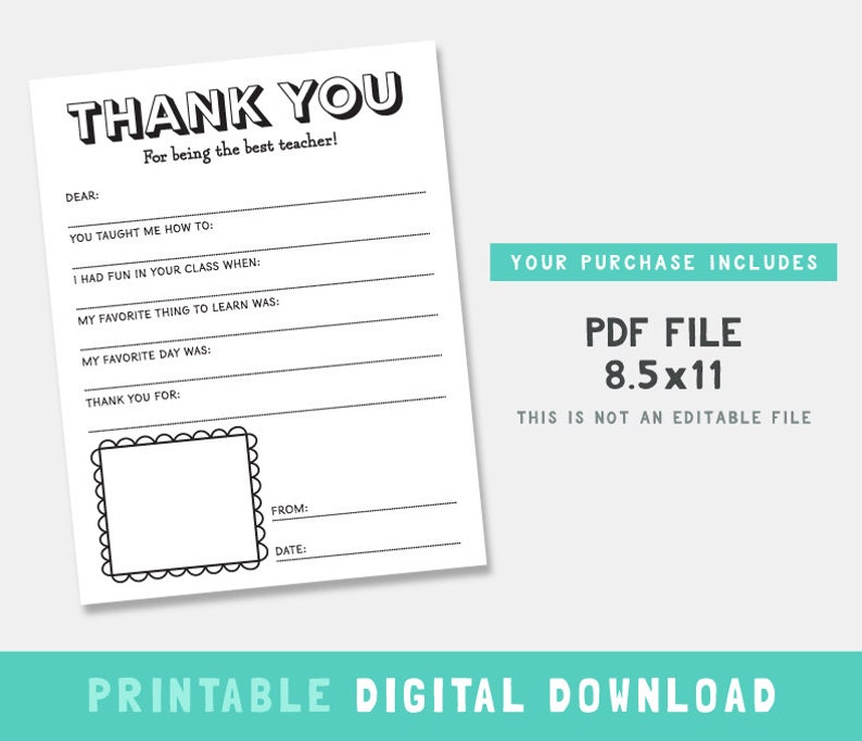 Teacher Appreciation Week Printable, Thank You Teacher PDF, Printable ...