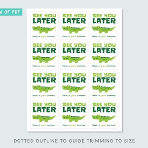 See You Later Alligator Favor Bag Tags, Last Day of School Printable ...