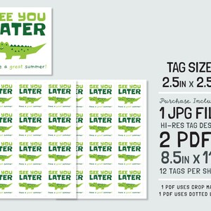 See You Later Alligator Favor Bag Tags, Last Day of School Printable ...