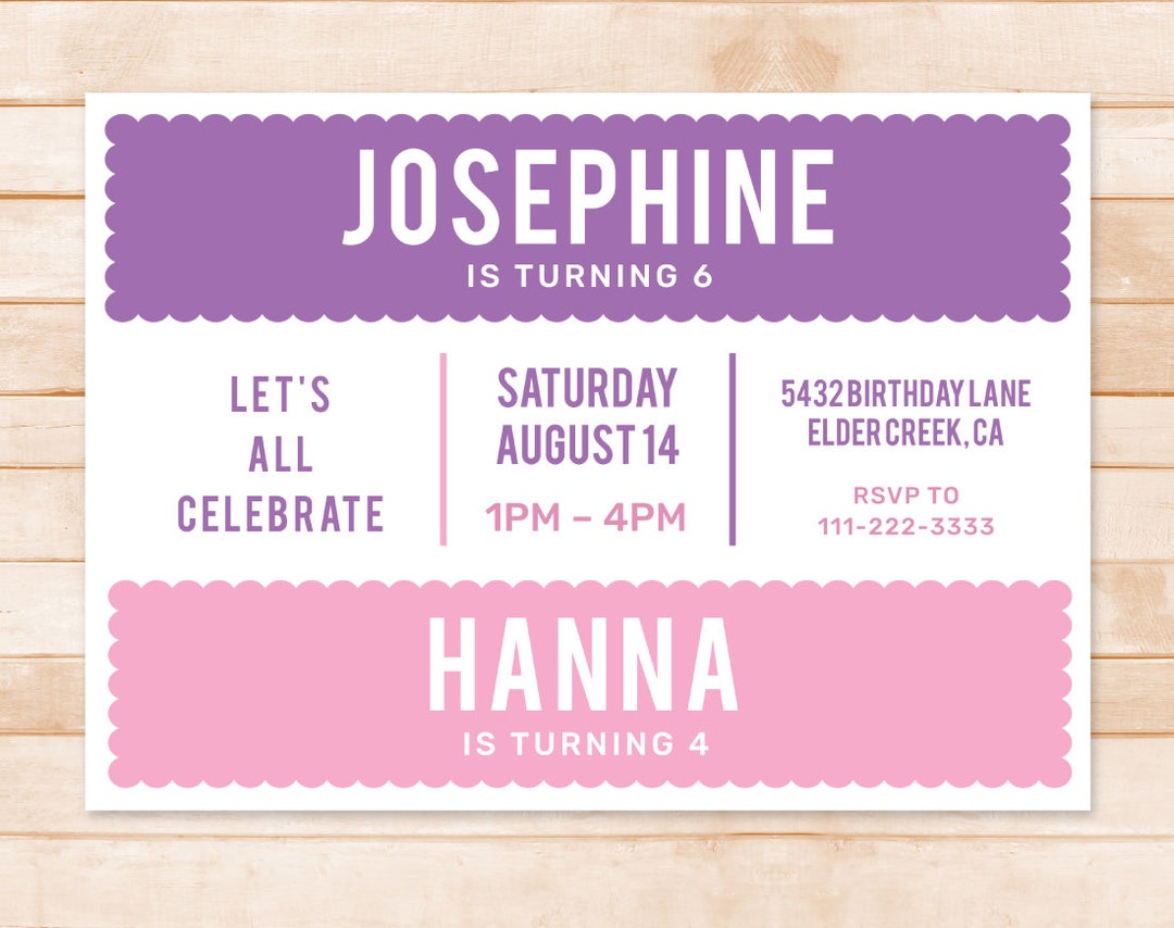 Editable Siblings Birthday Invitationboy and Girl, Modern Double ...