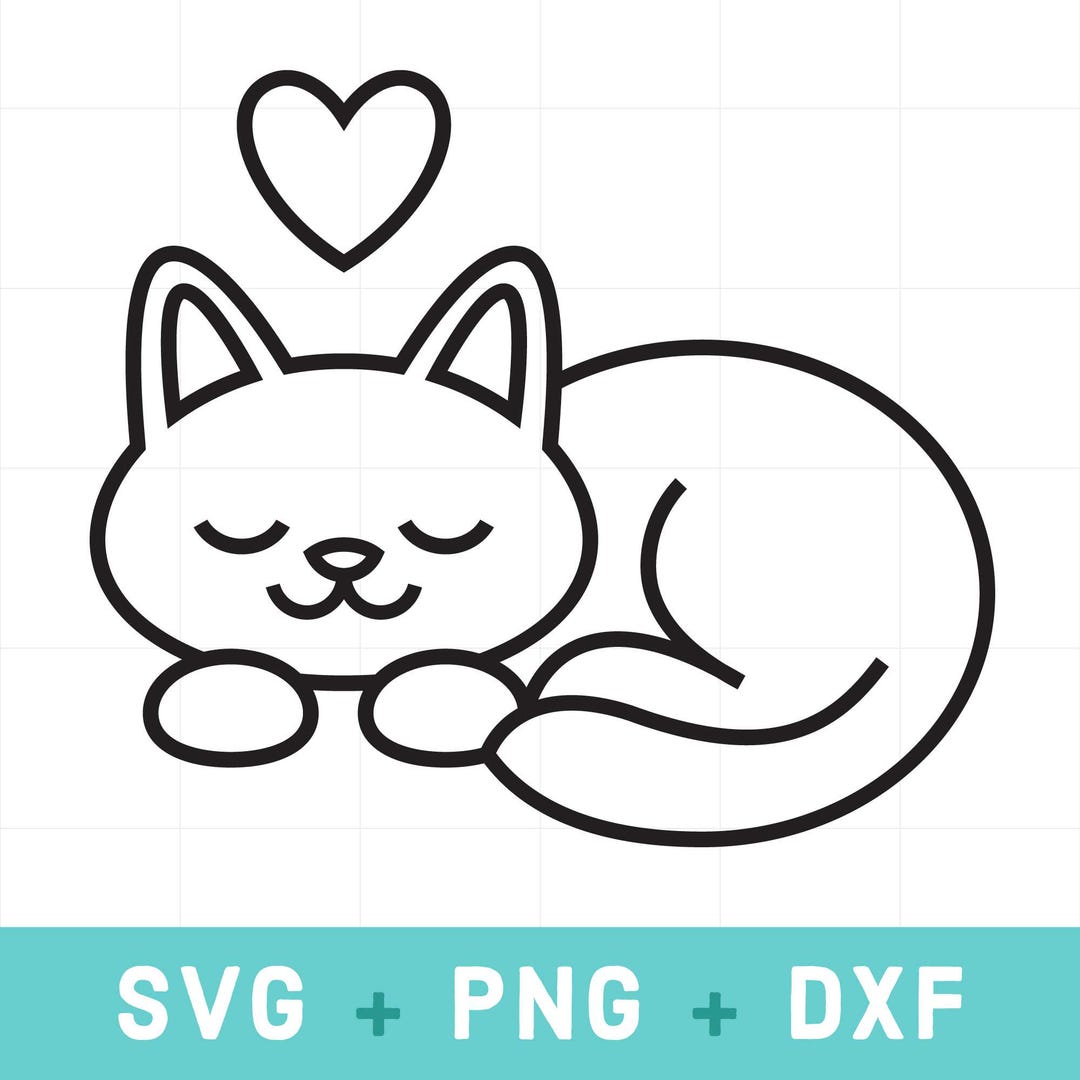 Sleeping Cat Svg, Sleeping Kitty Svg, Cat Outline Svg, Cat Dxf, Cat ...