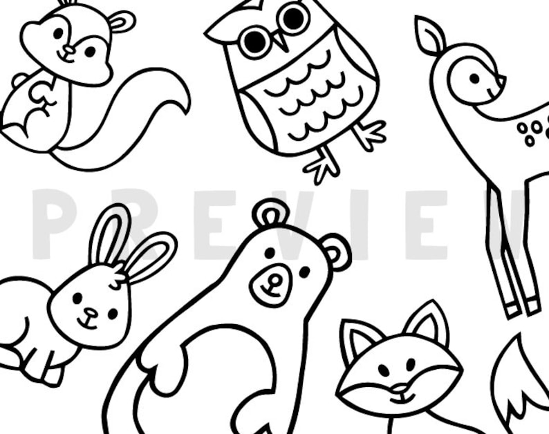 Woodland Animals Clipart, Forest Animal Outline Svg Dxf Png Cut Files ...