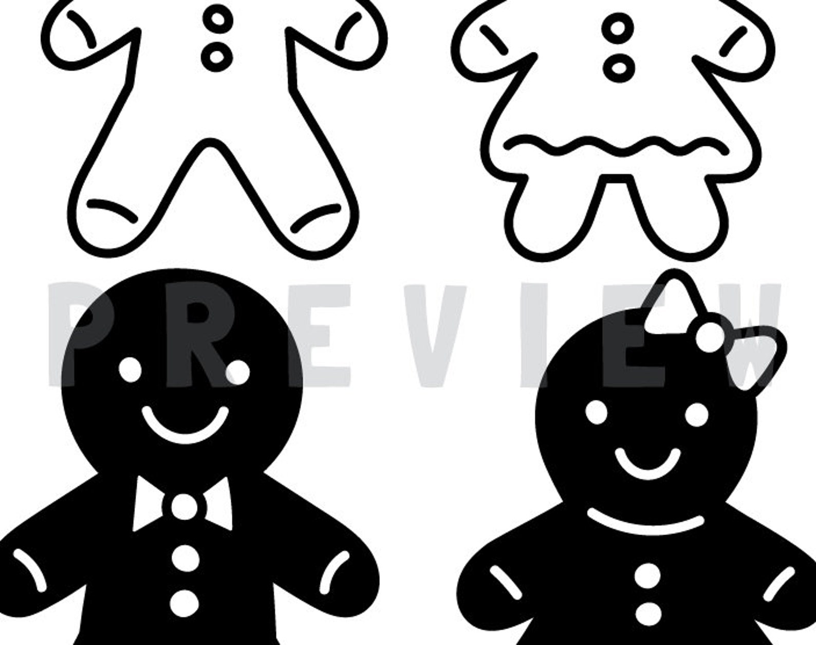 Gingerbread Man Svg Bundle, Gingerbread Outline Svg Png Dxf ...