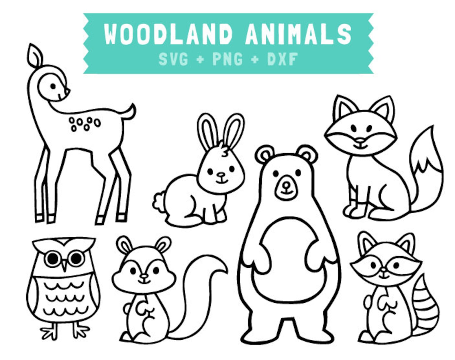 Woodland Animals Clipart, Forest Animal Outline Svg Dxf Png Cut Files ...