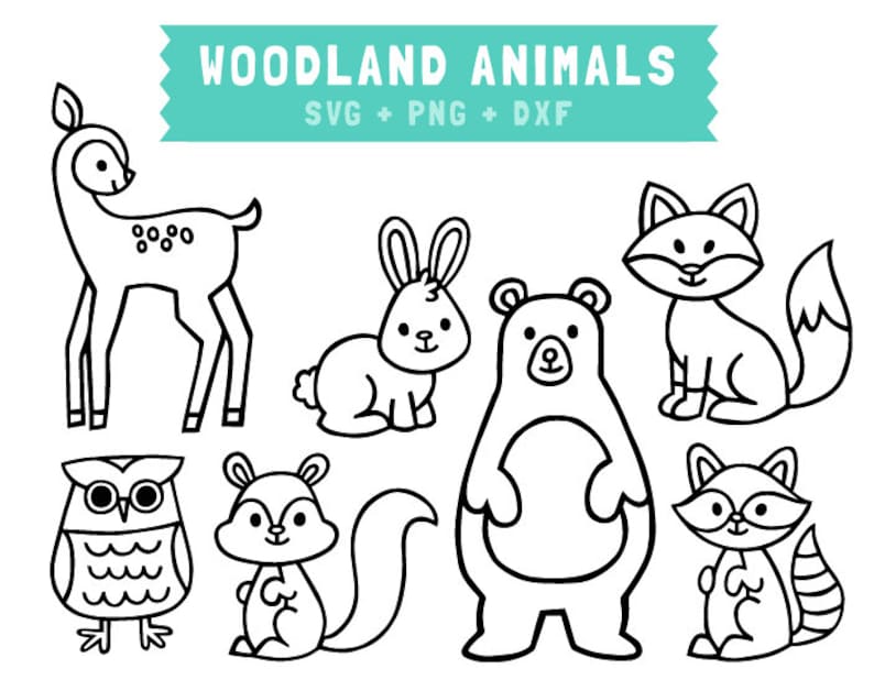 Woodland Animals Clipart, Forest Animal Outline Svg Dxf Png Cut Files ...