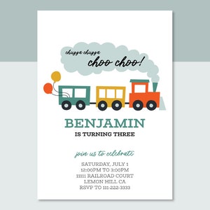 Editable Train Invitation Digital Birthday Invite, Modern Train ...