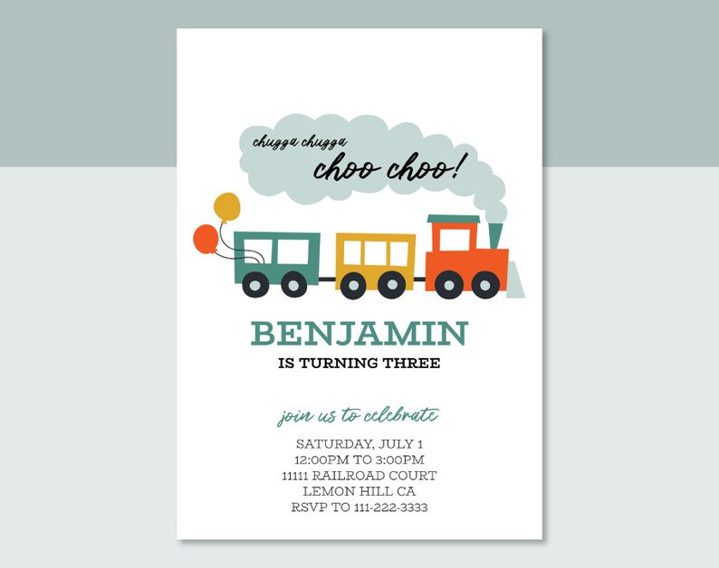 Editable Train Invitation Digital Birthday Invite Modern - Etsy