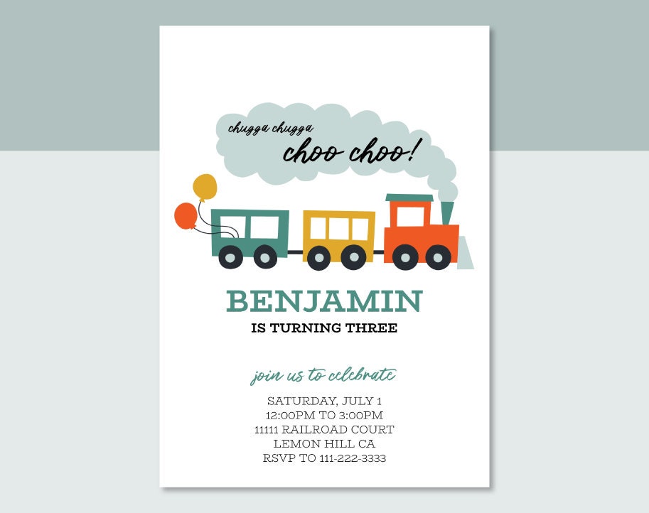 Editable Train Invitation Digital Birthday Invite Modern - Etsy