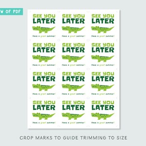 See You Later Alligator Favor Bag Tags, Last Day of School Printable ...