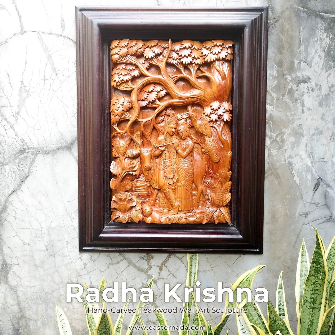 Radha Krishna Hindu God Goddess Hand-carved Teakwood Large Sculpture ...