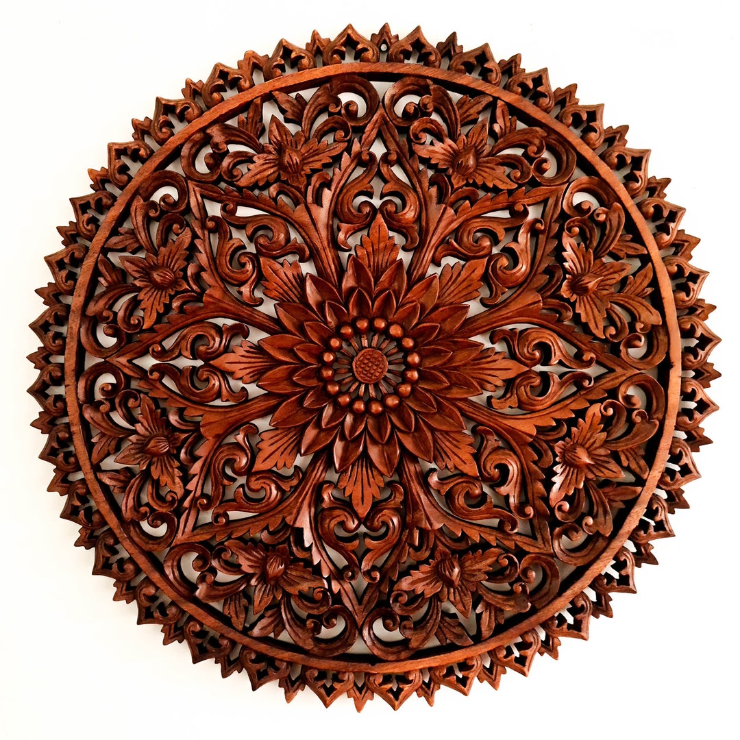 Hand Carved Teakwood Large Round Mandala Decorative Wall Art Room Decor ...