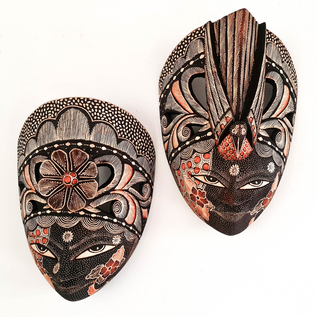 Hand Carved Hand Painted Batik Masks - Decorative Wall Art Perfect Gift ...