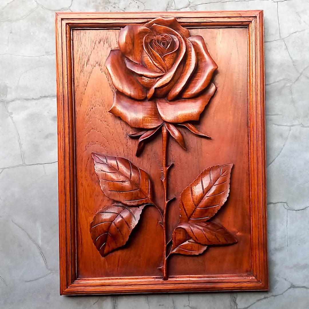 Love Rose Flower Hand Carved Wooden Wall Art Sculpture Decoration ...