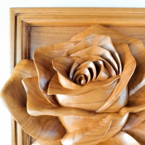 Love Rose Flower Hand Carved Wooden Wall Art Sculpture Decoration ...