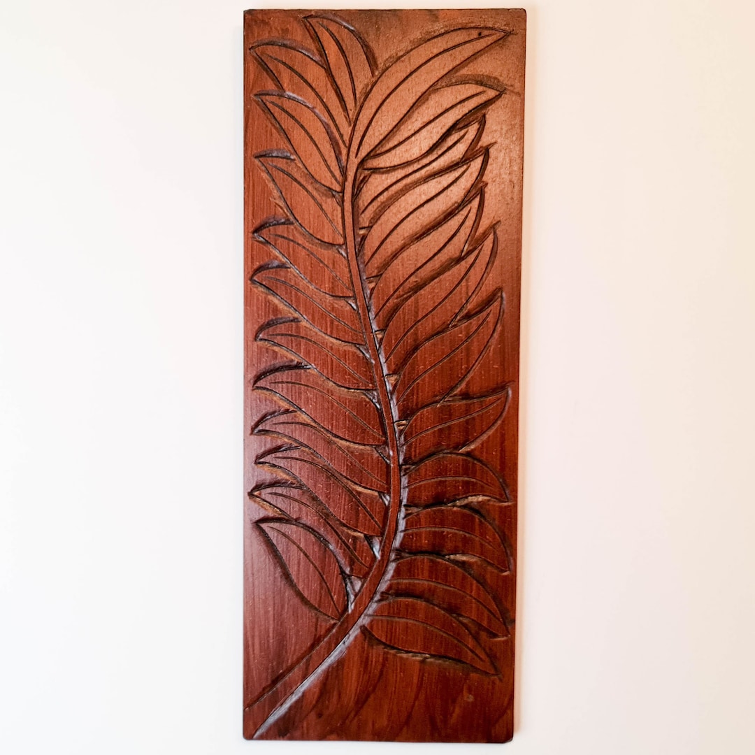 Hand Carved Wood Decorative Wall Art Sculpture Leaf Panel 62 X 21 Cm ...