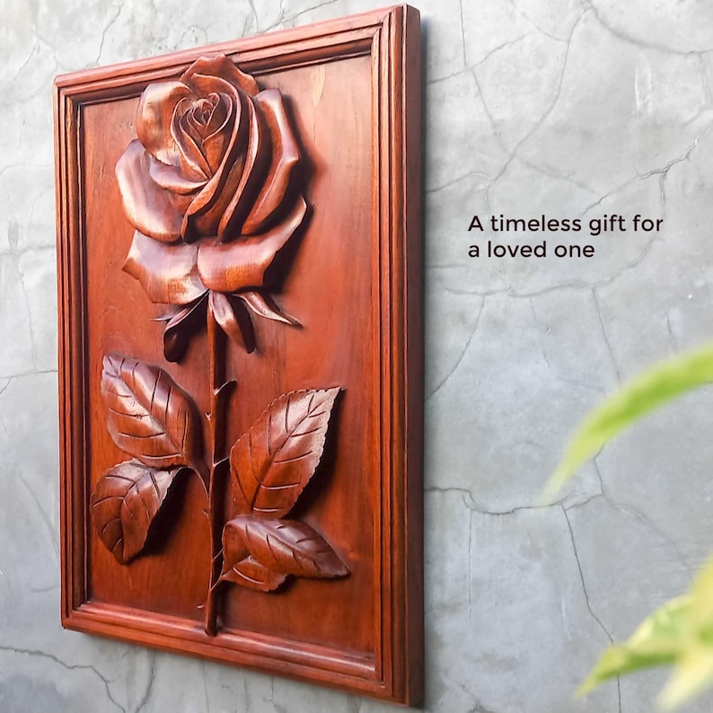 Love Rose Flower Hand Carved Wooden Wall Art Sculpture Decoration ...