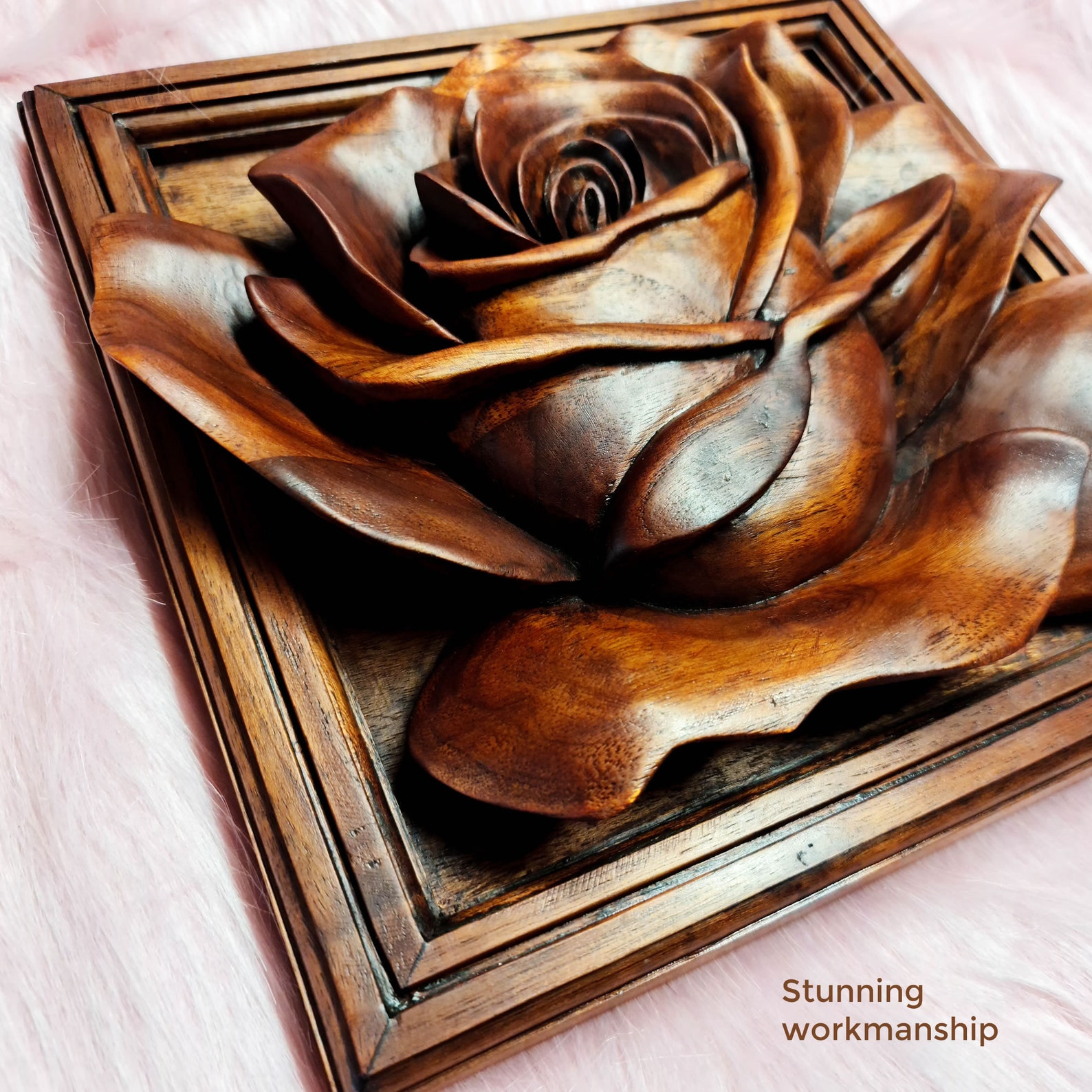 Love Rose Flower Hand Carved Wooden Wall Art Sculpture - Etsy