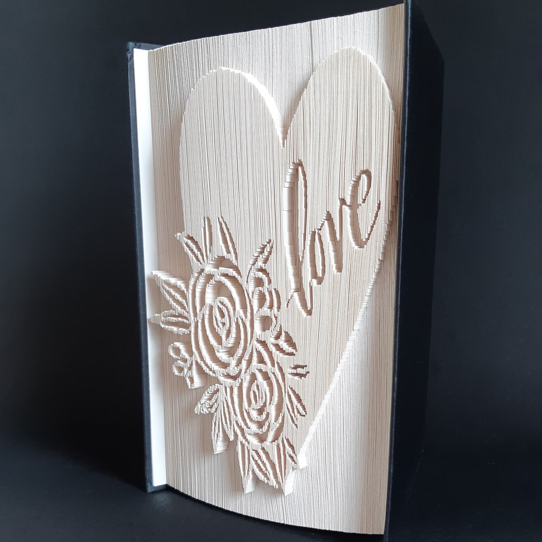 Love With Flowers in Heart Book Fold Pattern, Cut and Fold Pattern ...