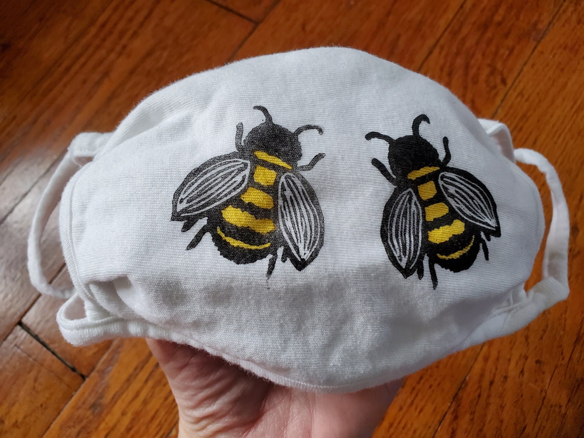 Youth Bee Mask, Handprinted Mask, Original Face Mask, Cute Bees, Mask ...
