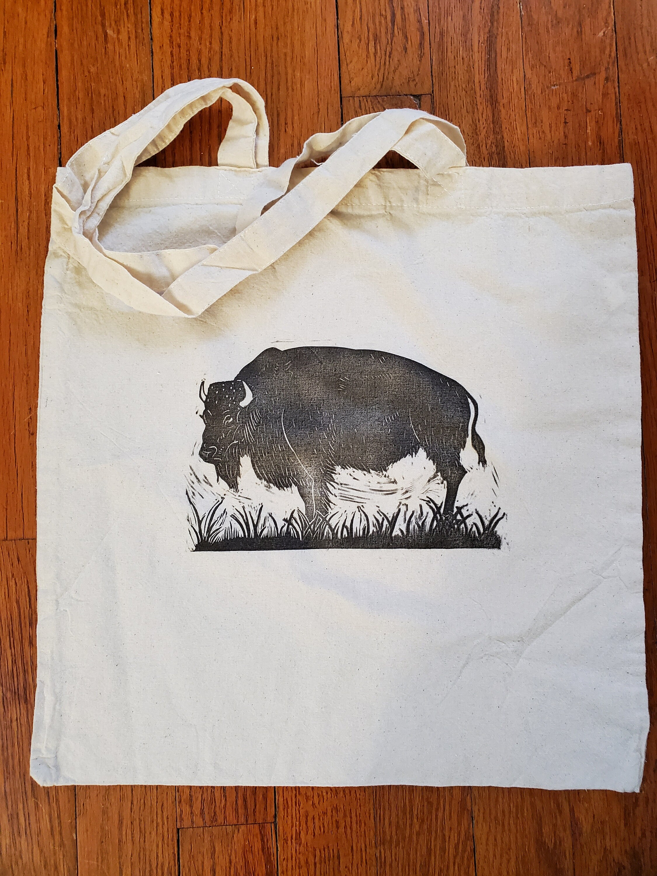 Bison Tote, Cotton Bag, Handprinted Bag, Bison Art Tote, Original Tote ...