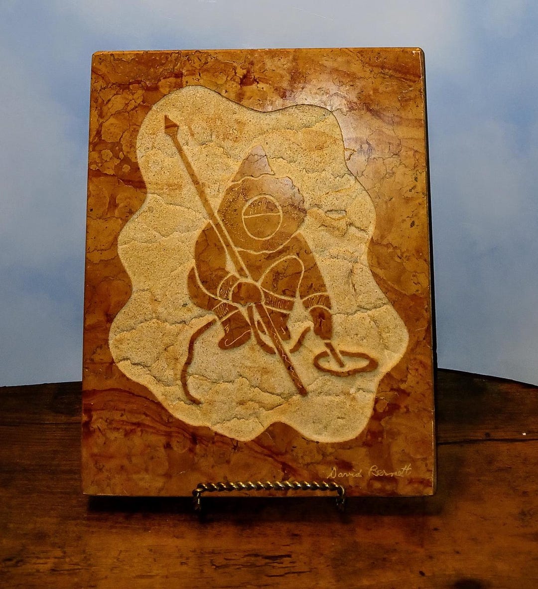 Hand Carved Marble " Seal Hunter" Sculpture Signed by Artist David ...