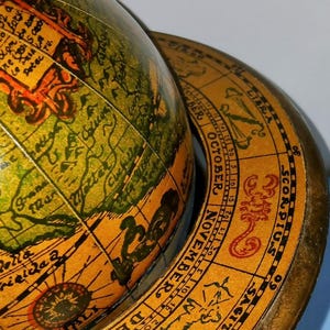 Wooden Table Top Rotating World Globe Italian Made With Zodiac Signs 11 ...
