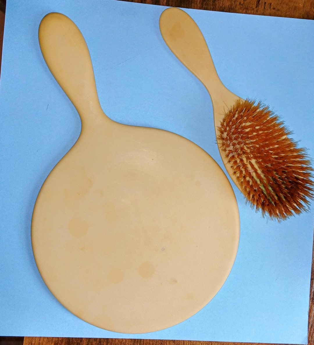 Art Deco Yellow Pyralin Celluloid Set of 2 Matching Vanity Set ...