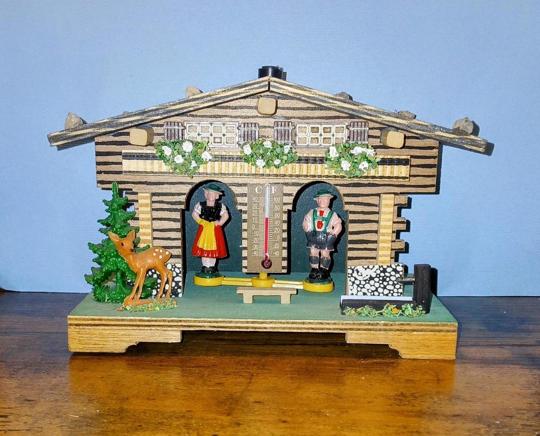 Hand Made German Chalet Style House Wooden Weather Station Thermometer ...