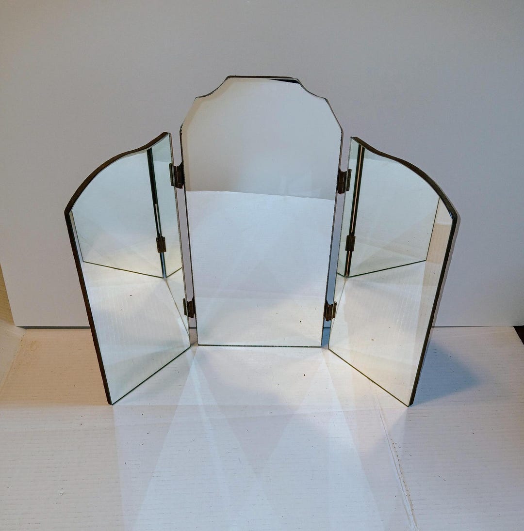 Tri Fold Triptych Portable 14 X 19.5 Vanity Glass Mirror Table Top or ...