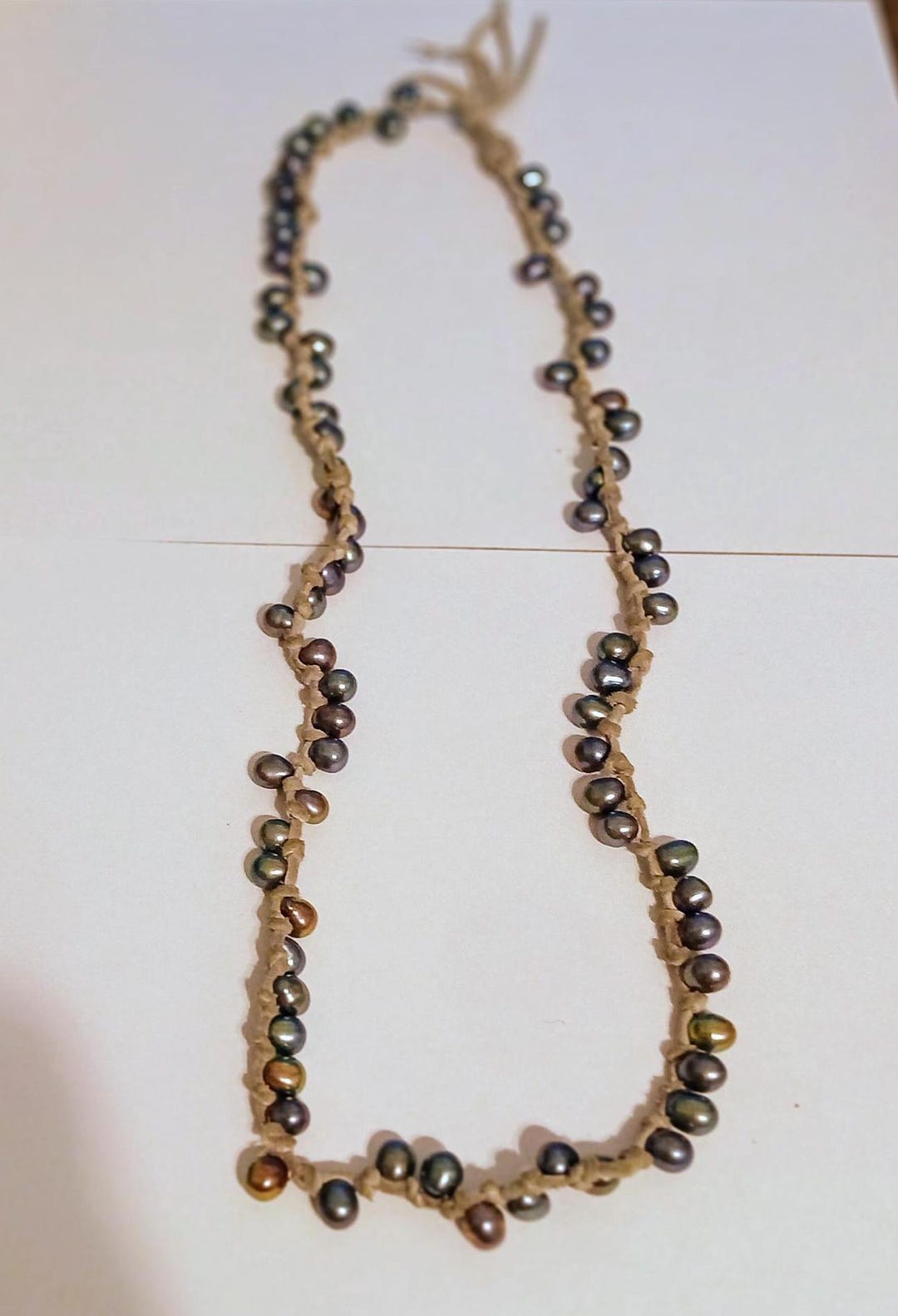 Freshwater Black Pearls on Tan Leather Knotted 13" Necklace Used - Etsy