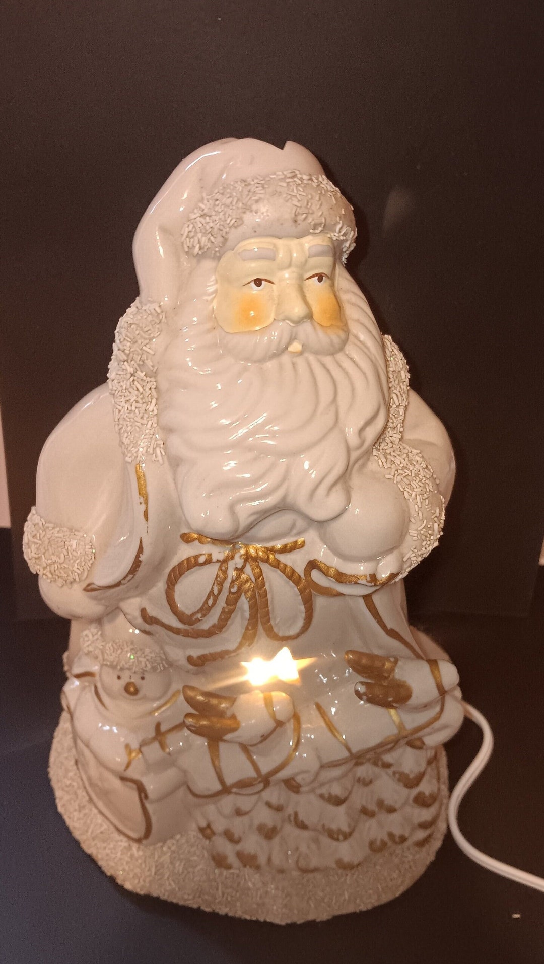 Off White Porcelain With Gold Trim Santa Light up Table Lamp - Etsy
