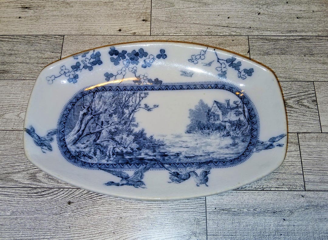 White Porcelain Blue & White "woodland" With Bird Trim Dinnerware 9 ...