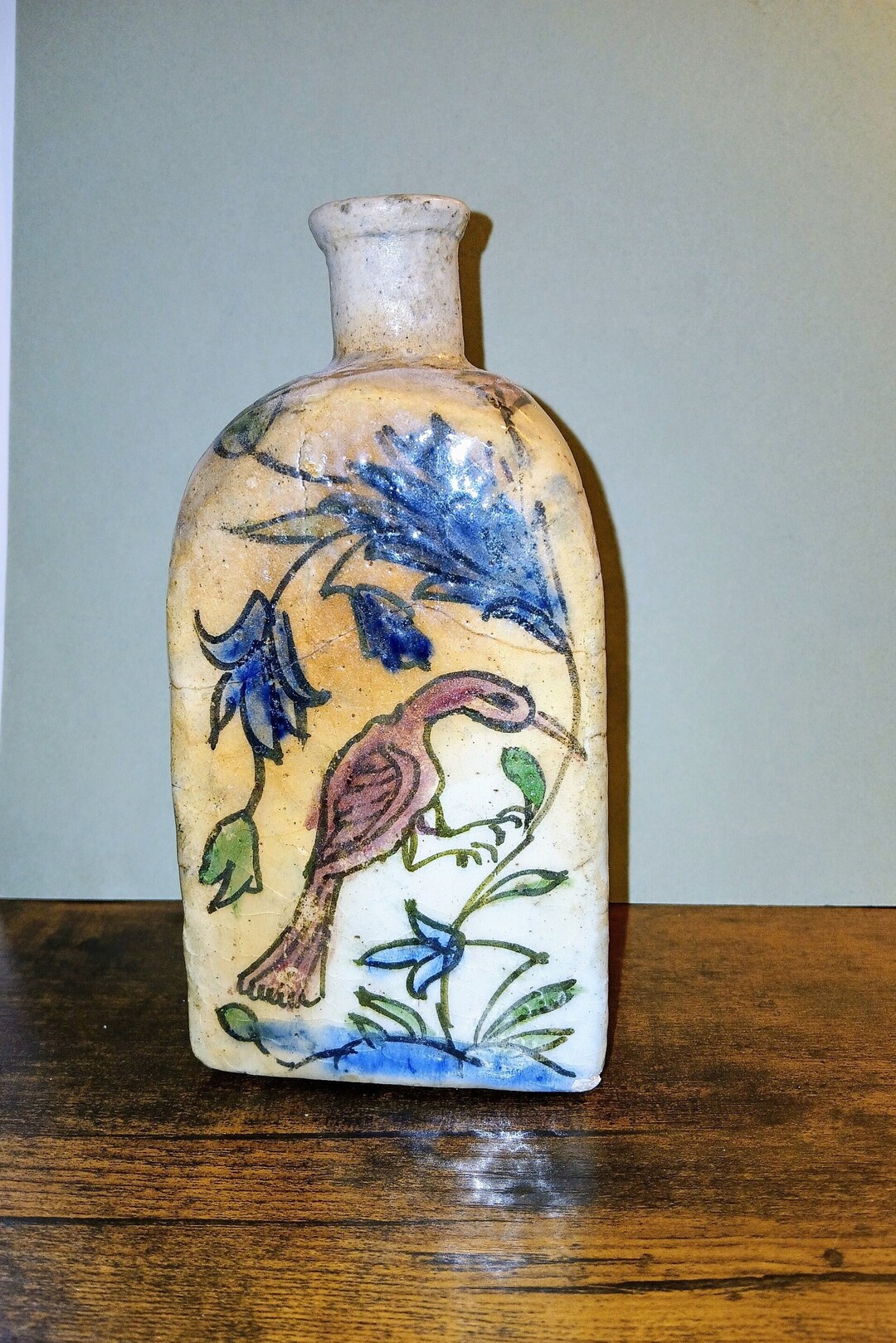 Handmade Iznik Isamic Glazed Triangle Pottery Vase / Bottle Used 1900's ...