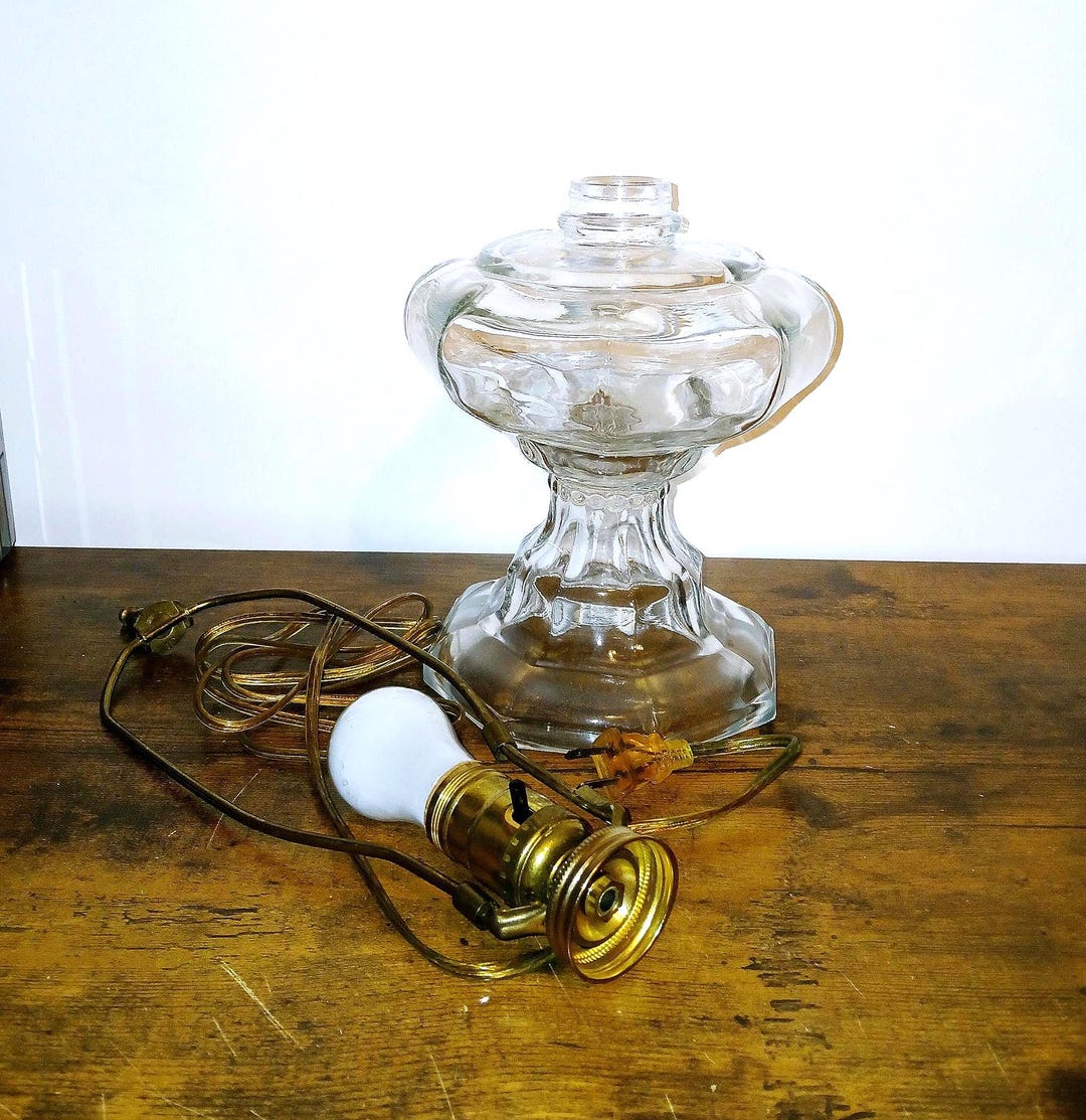 Clear Pressed Glass Oil Lamp Conversion to Electric 20" Lamp Used (no ...
